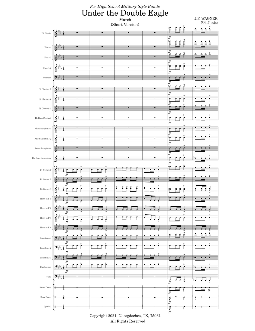 Under The Double Eagle - J. F. Wagner Sheet music for Trombone, Cornet, Euphonium, Tuba & more ...