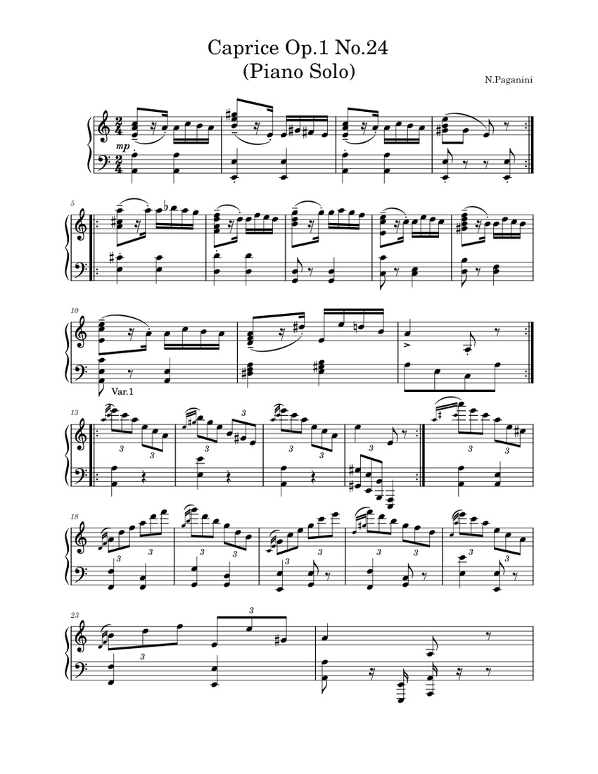 Caprice op.1, No.24 – Niccolò Paganini Sheet music for Piano (Solo) | Musescore.com