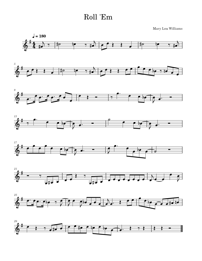 Roll'Em – Mary Lou Williams Roll 'Em score Sheet Music for Piano (Solo) Easy | MuseScore.com