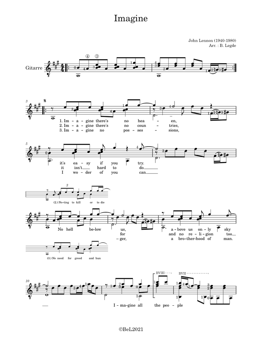 Imagine – John Lennon Sheet Music for Guitar (Solo) | MuseScore.com