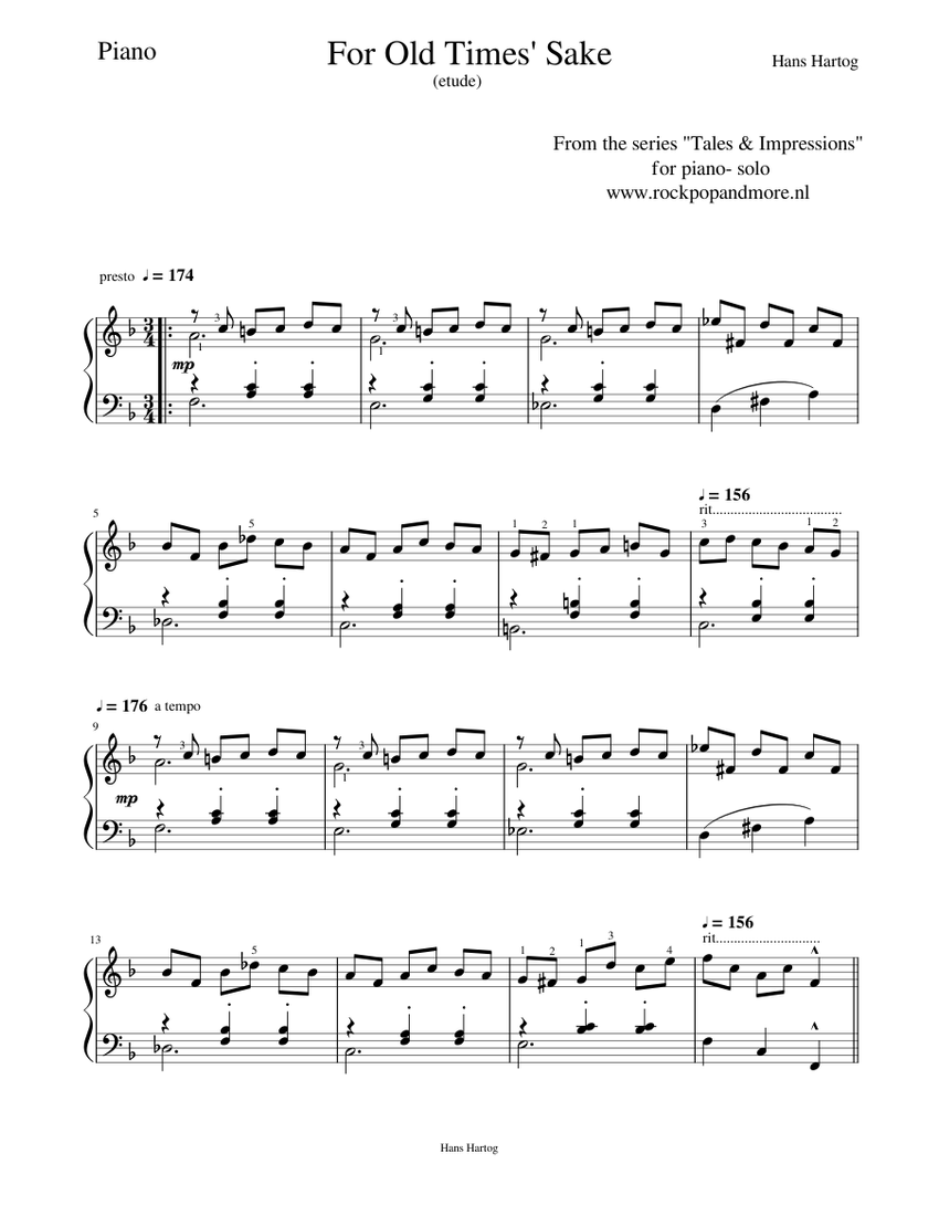 For Old Times' Sake Sheet Music for Piano (Solo) Easy | MuseScore.com