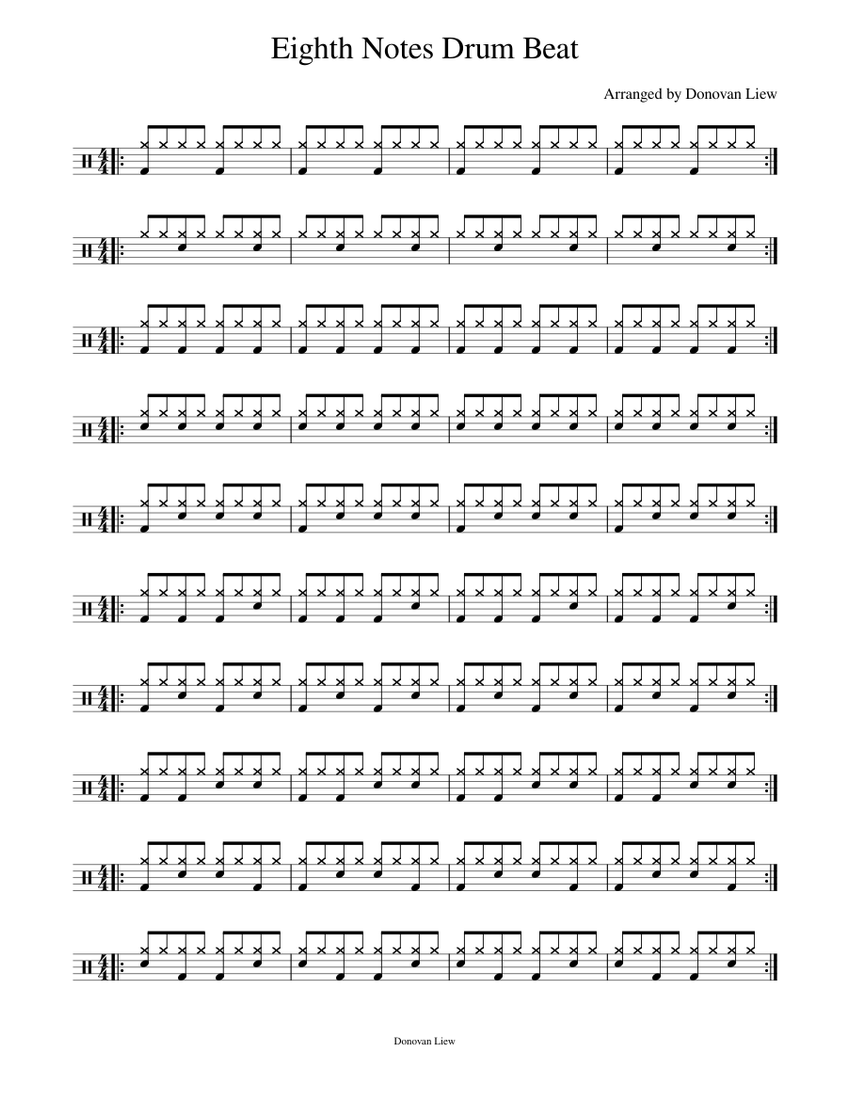Eighth Notes Drum Beat Sheet Music for Drum group (Solo) | MuseScore.com