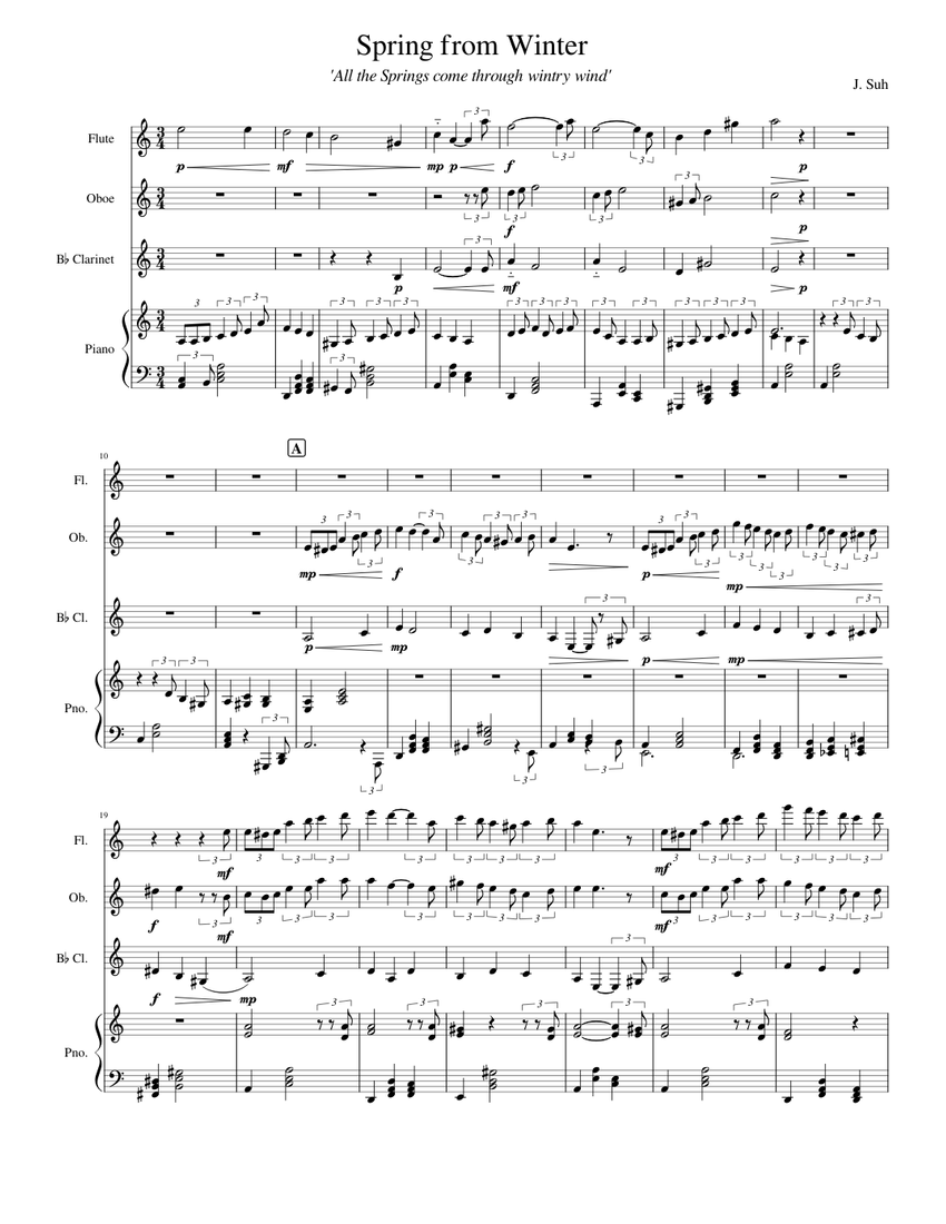 Spring from Winter Sheet Music for Piano, Flute, Oboe, Clarinet in b ...