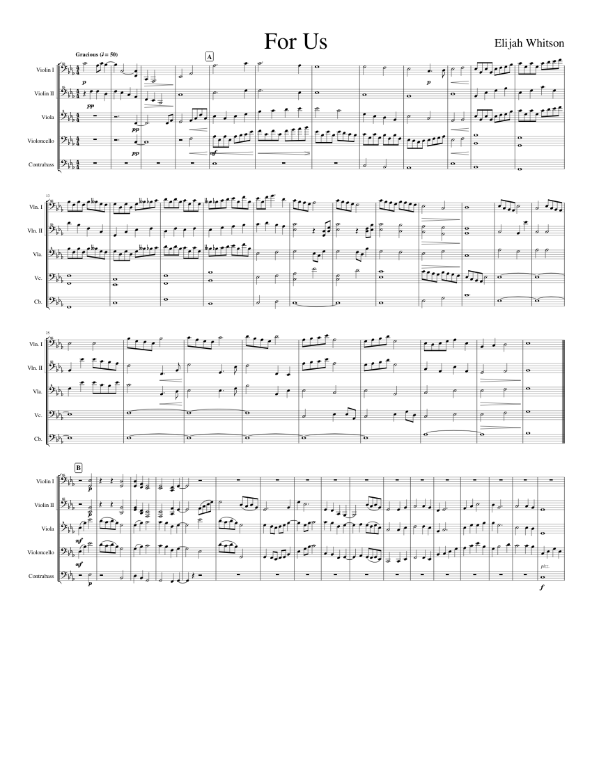 For Us Sheet Music for Contrabass, Violin, Viola, Cello (String ...