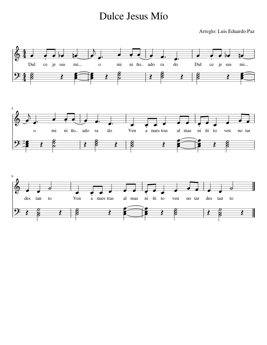 Dulce Jesús Mío – Salvador Bustamante Sheet Music for Piano (Solo) Easy | MuseScore.com