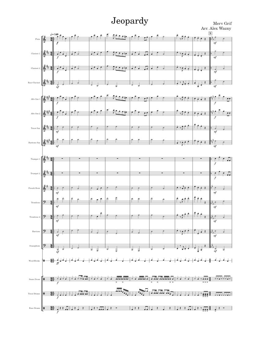 Jeopardy Theme – Merv Griffin Jeopardy Pep Band Sheet Music for ...