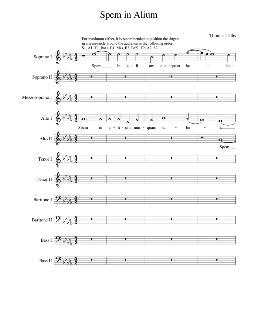 Spem in Alium Sheet Music for Soprano, Alto, Tenor, Bass voice & more instruments (Choral ...