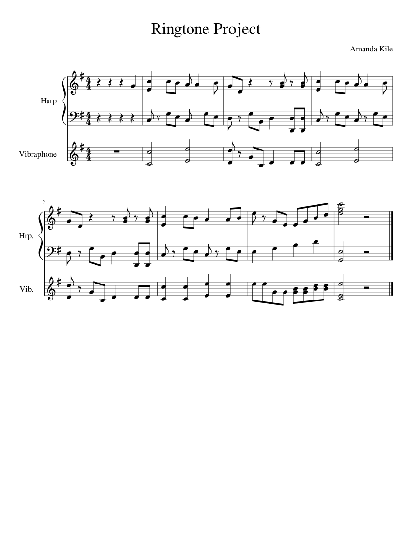 MUCT 1160 Ringtone Project Sheet music for Vibraphone, Harp (Mixed Duet) | Musescore.com