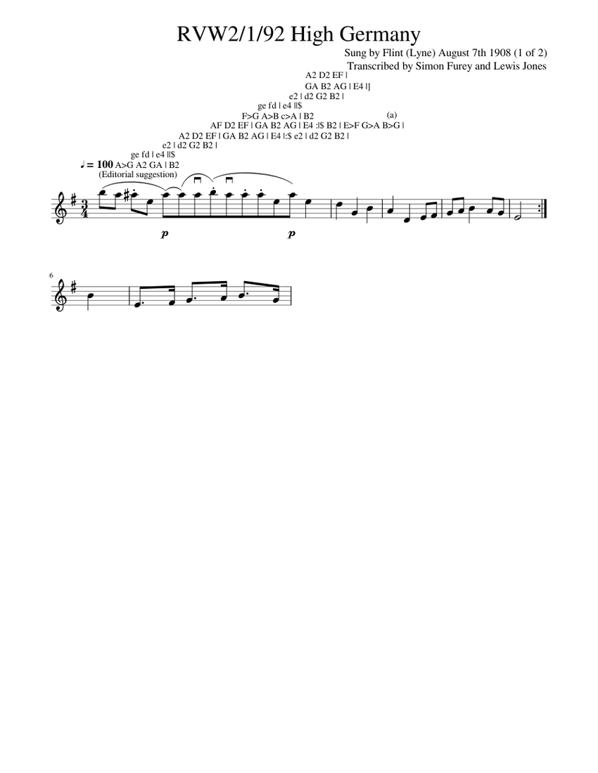 RVW2/1/92 High Germany Sheet music for Piano (Solo) Easy | Musescore.com