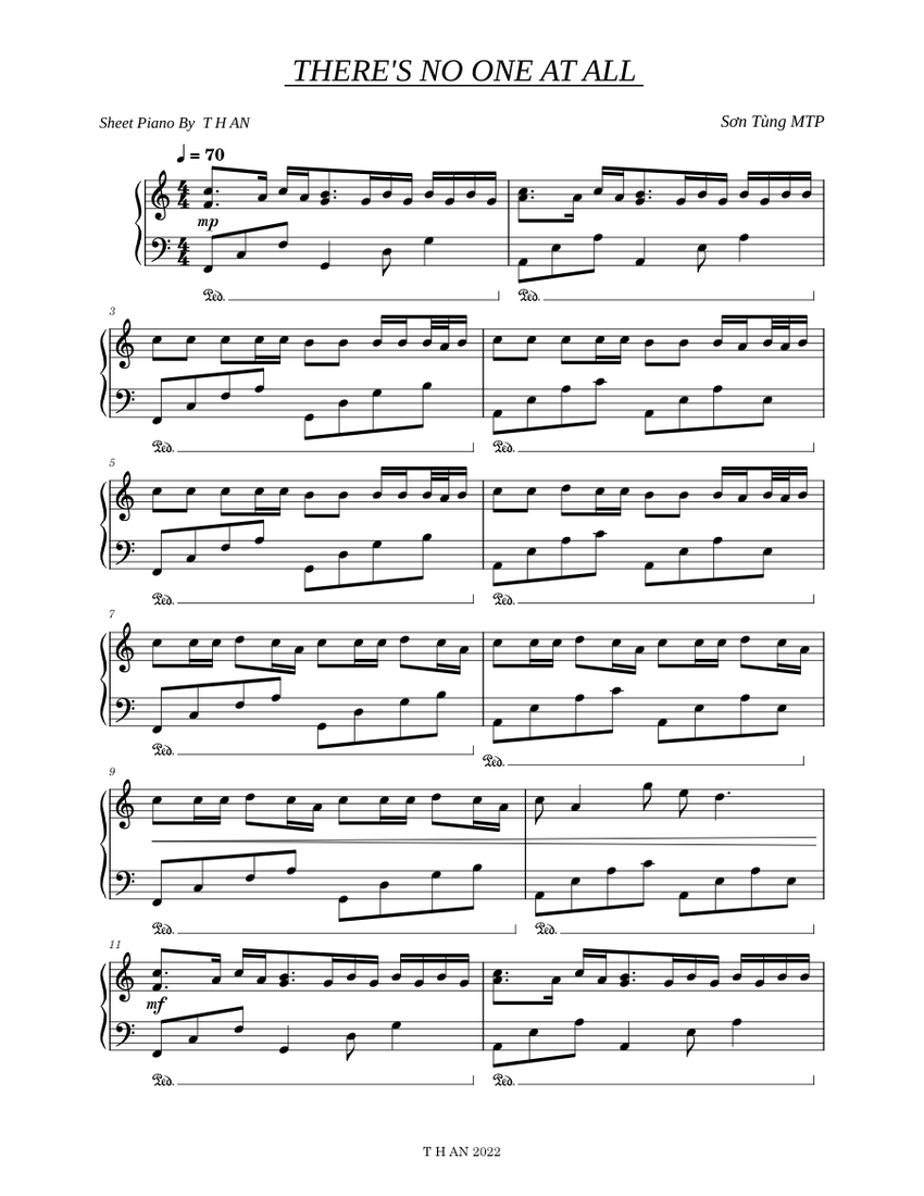 THERE'S NO ONE AT ALL - Sơn Tùng MTP Sheet music for Piano (Solo) | Musescore.com