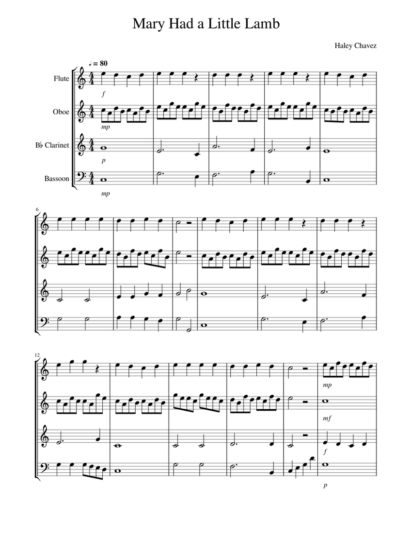 Mary Had a Little Lamb - Rough Draft Sheet music for Flute, Oboe ...