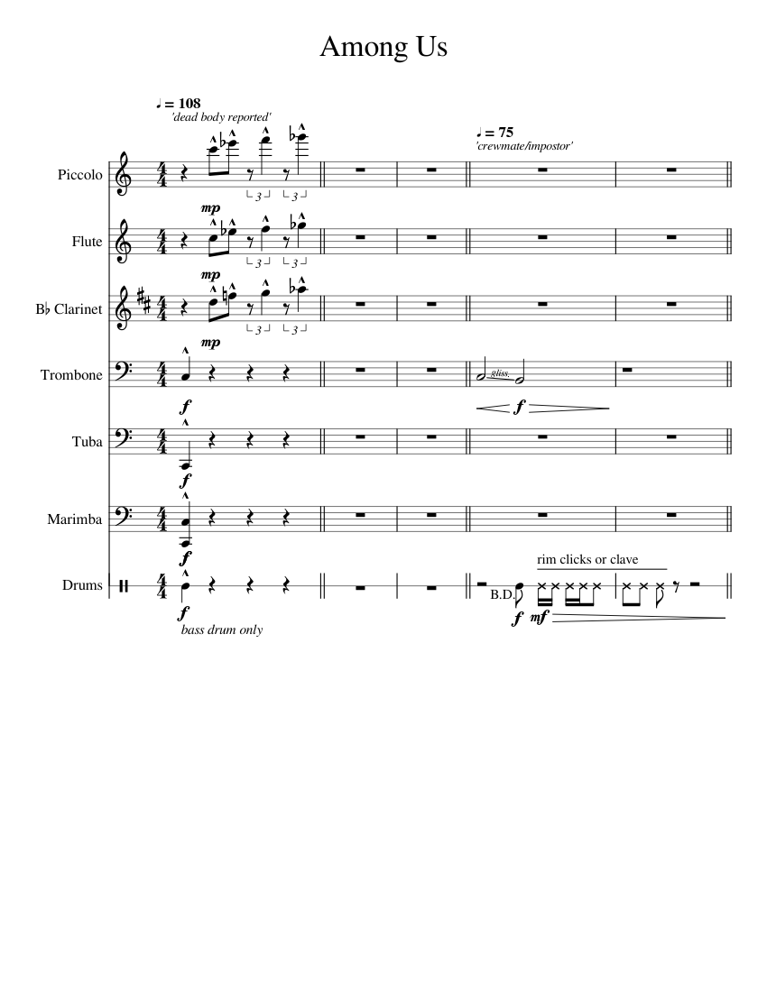 "Among Us" Sound Effects Sheet Music for Trombone, Tuba, Flute piccolo ...
