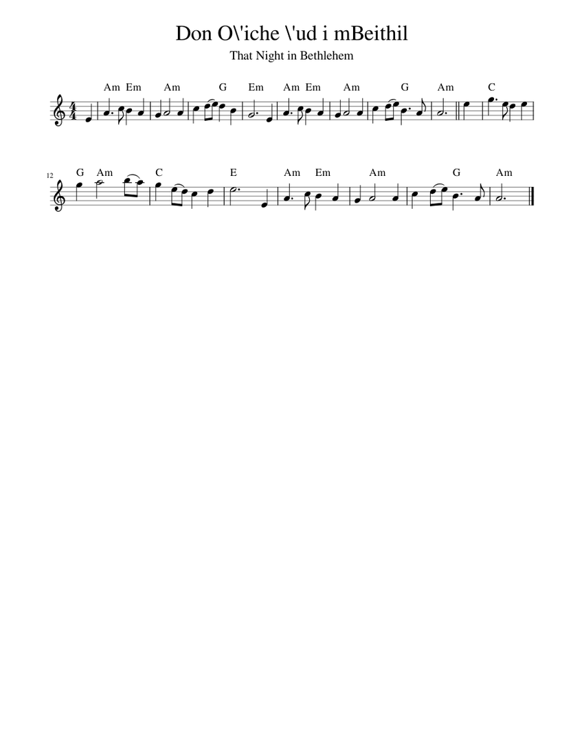 Don O\'iche \'ud i mBeithil Sheet Music with Chords for Piano (Solo ...