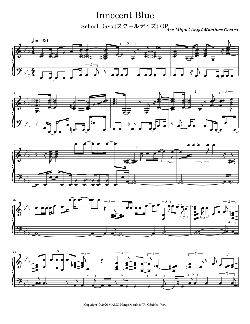 School days - Innocent Blue Sheet Music for Piano (Solo) | MuseScore.com