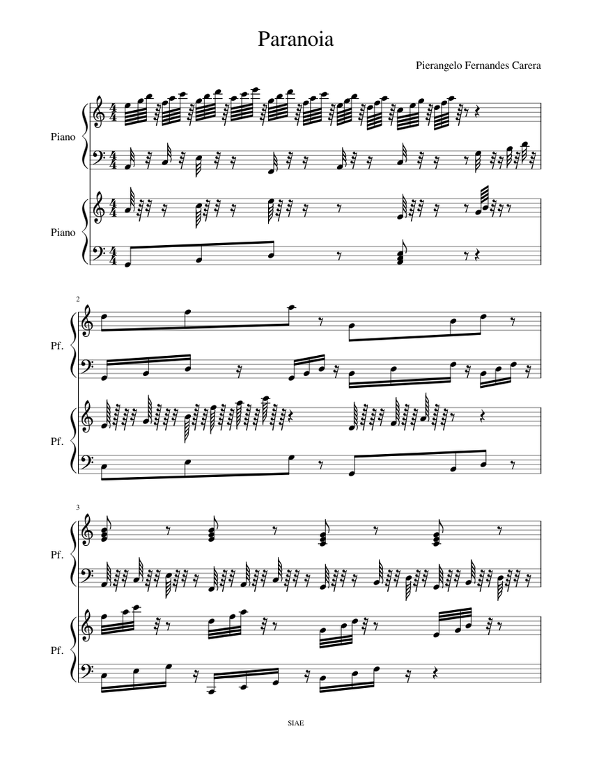 Paranoia Sheet music for Piano (Alto Sax Piano Duet) | Musescore.com