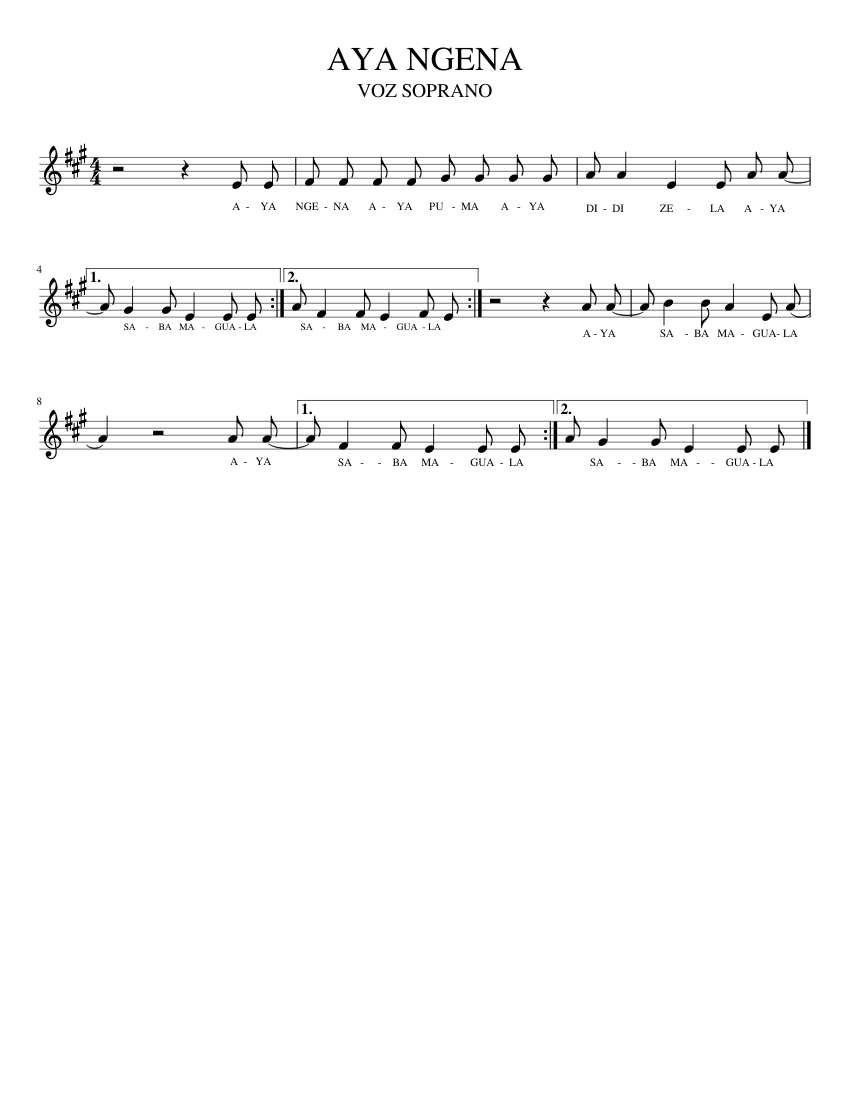 AYA NGENA SOPRANO Sheet Music for Soprano (Solo) | MuseScore.com