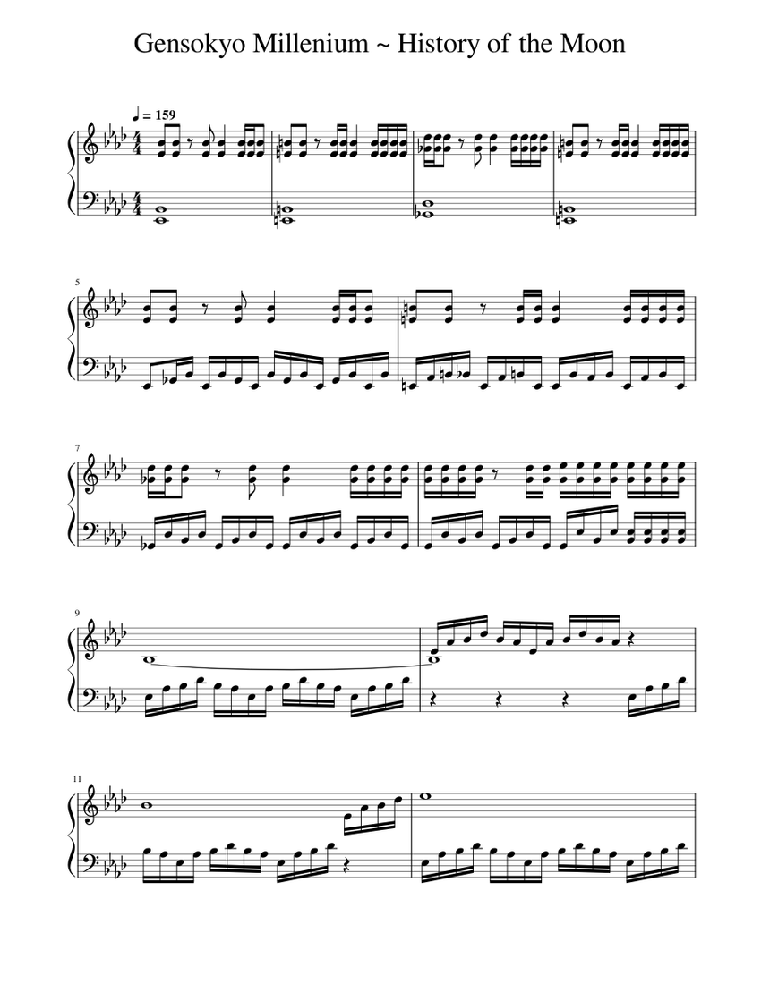 Gensokyo Millenium ~ History of the Moon Sheet music for Piano (Solo ...