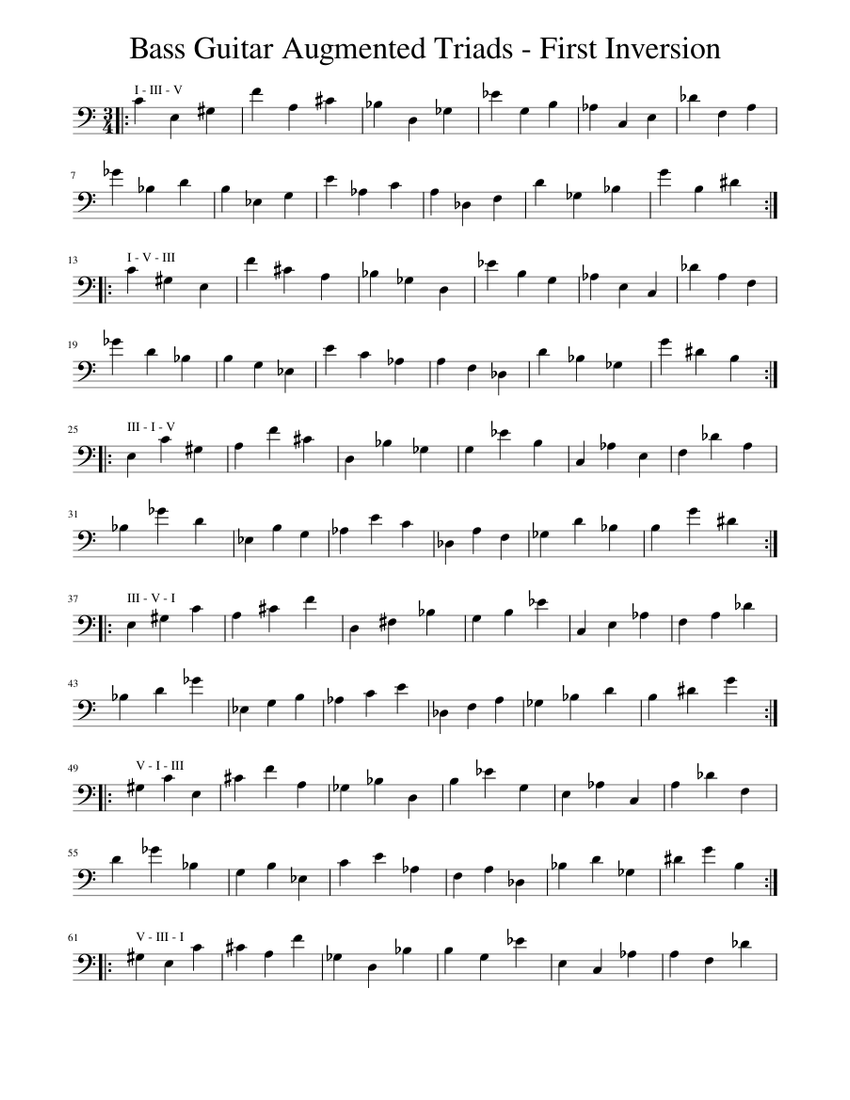 Bass Guitar Augmented Triads - First Inversion Sheet music for Bass ...