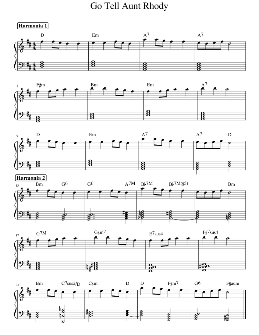Go Tell Aunt Rhody Sheet Music with Chords for Piano (Solo) easy ...