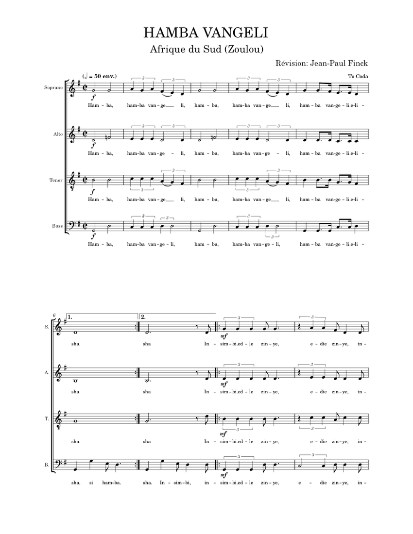 Hamba Vangeli – Traditional South Africa (Zulu) Sheet Music for Soprano ...