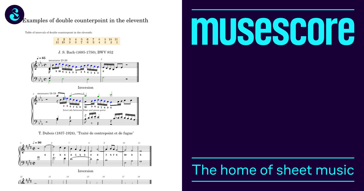 Examples of double counterpoint in the eleventh Sheet Music for ...