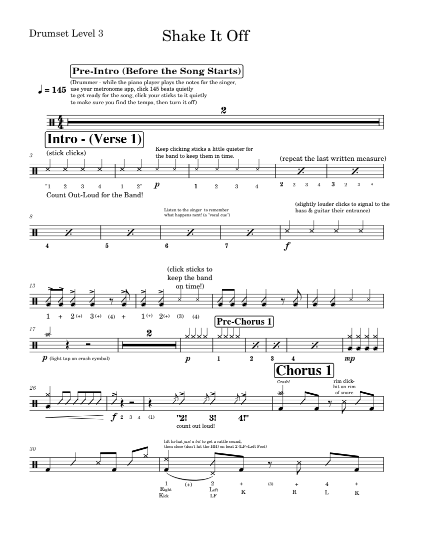 Shake It Off - Taylor Swift (Drumset Level 3) Sheet Music for Drum ...