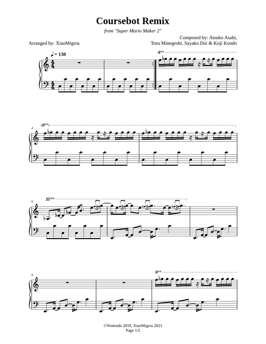 Coursebot Remix - Super Mario Maker 2 Sheet music for Piano (Solo ...