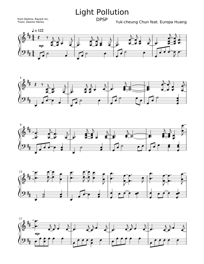 [DPSP] Light Pollution - Yuk-cheung Chun ft. Europa Huang Sheet Music ...