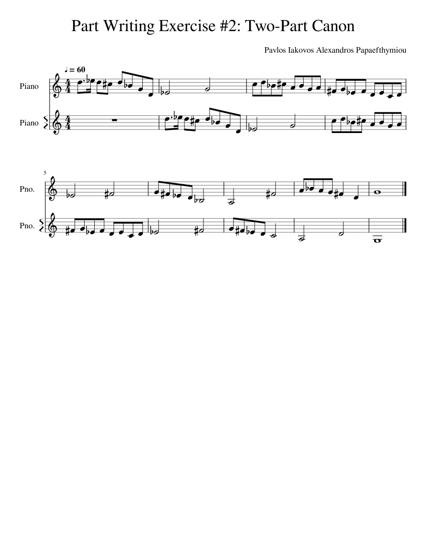 Part_Writing_Exercise_#2__Two-Part_Canon Sheet music for Piano (Piano ...