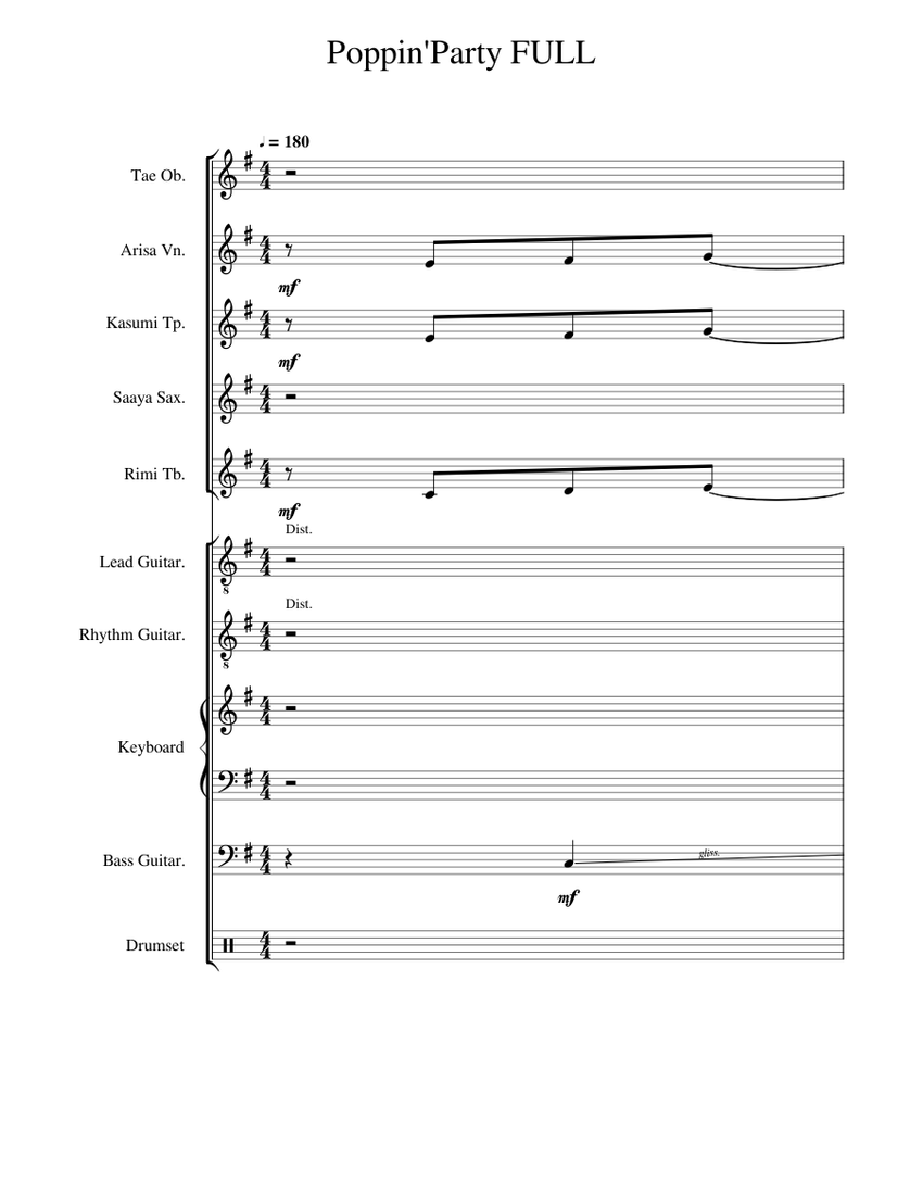 Poppin'Party FULL Sheet music for Piano, Trombone, Oboe, Saxophone alto ...