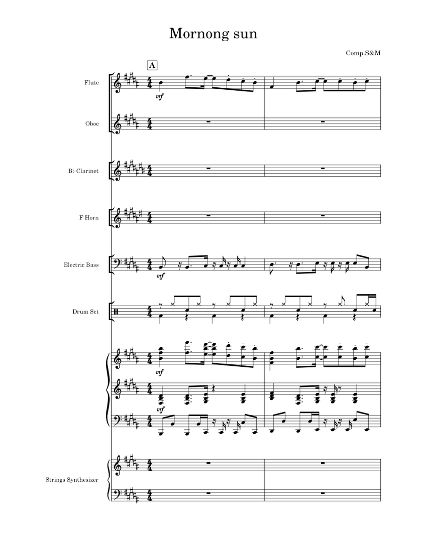 Morning sun Sheet music for Piano, Flute, Oboe, Clarinet in b-flat ...