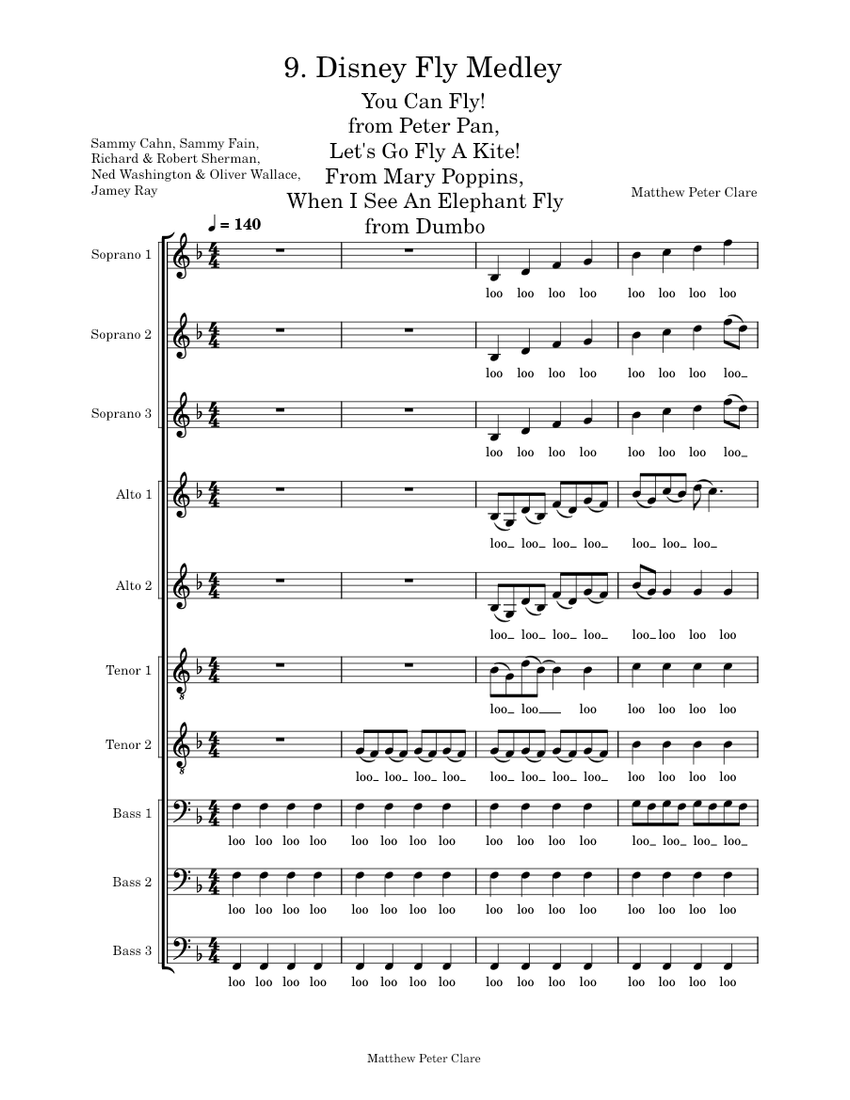 9. Disney Fly Medley Sheet Music for Soprano, Alto, Tenor, Bass voice ...