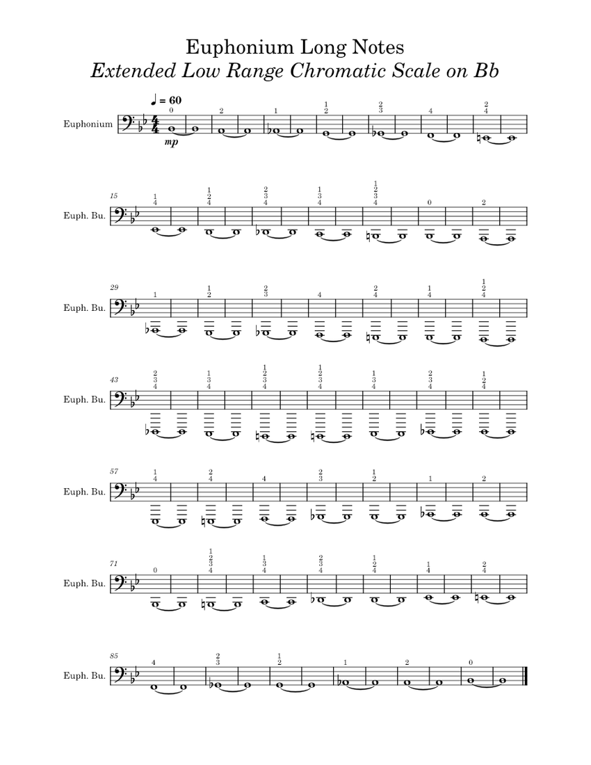 Euphonium Long Notes LOW RANGE (8 beats) - Chromatic Scale on Bb ...