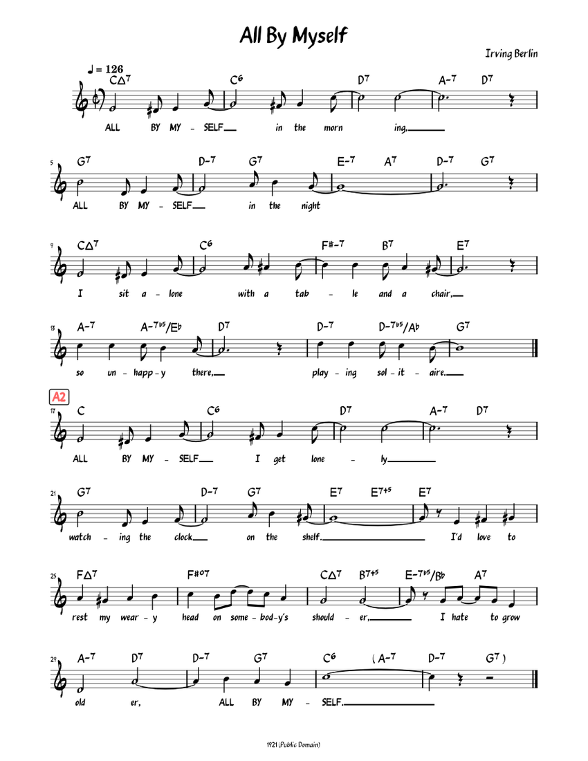 All by Myself (Lead sheet with lyrics ) Sheet Music with Chords for ...