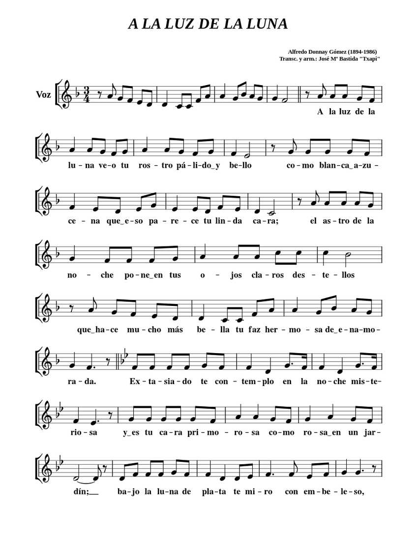 A LA LUZ DE LA LUNA – ALFREDO DONNAY (1894-1986) Sheet music for Vocals ...