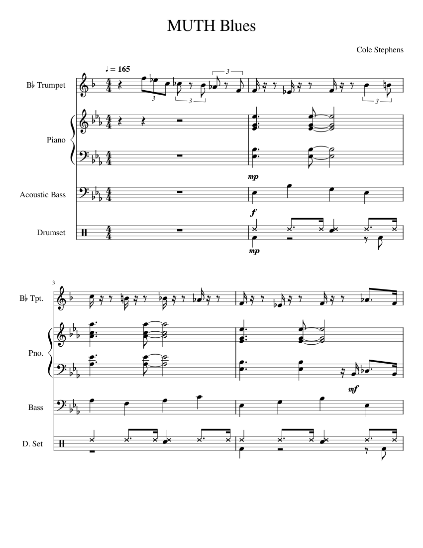 MUTH_Blues Sheet music for Piano, Trumpet in b-flat, Bass guitar, Drum ...