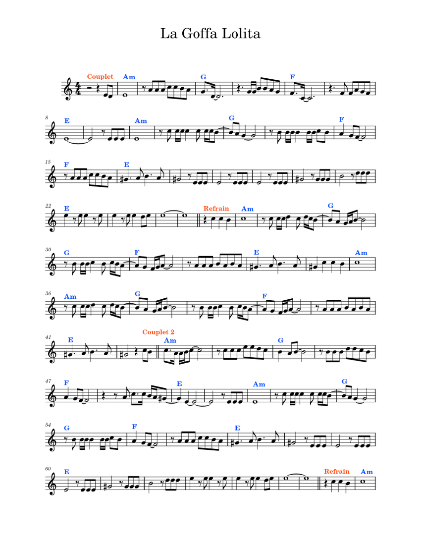 La Goffa Lolita – La Petite Culotte Sheet Music with Chords for Piano ...