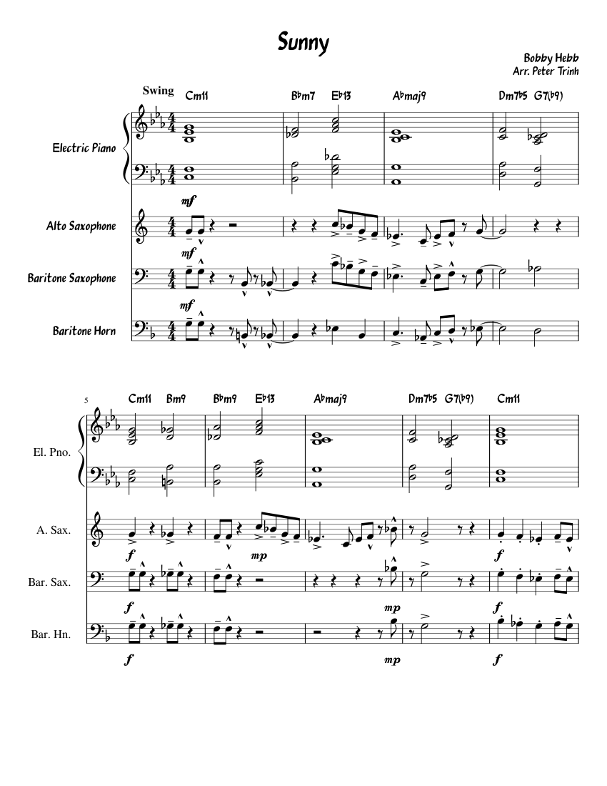 Sunny Sheet music for Piano, Saxophone alto, Saxophone baritone ...