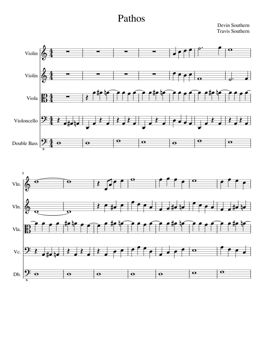 Pathos Sheet music for Contrabass, Violin, Viola, Cello (String Quintet ...