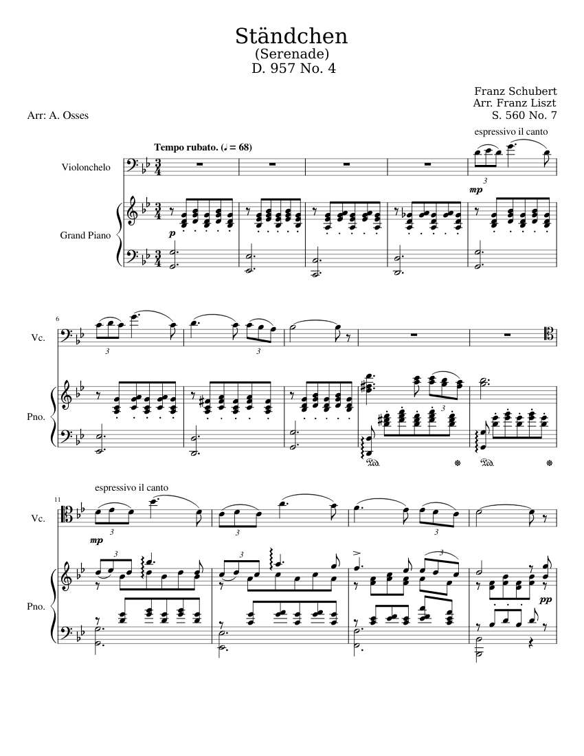 SchubertLiszt-Standchen-cello Sheet Music for Piano, Cello (Solo ...