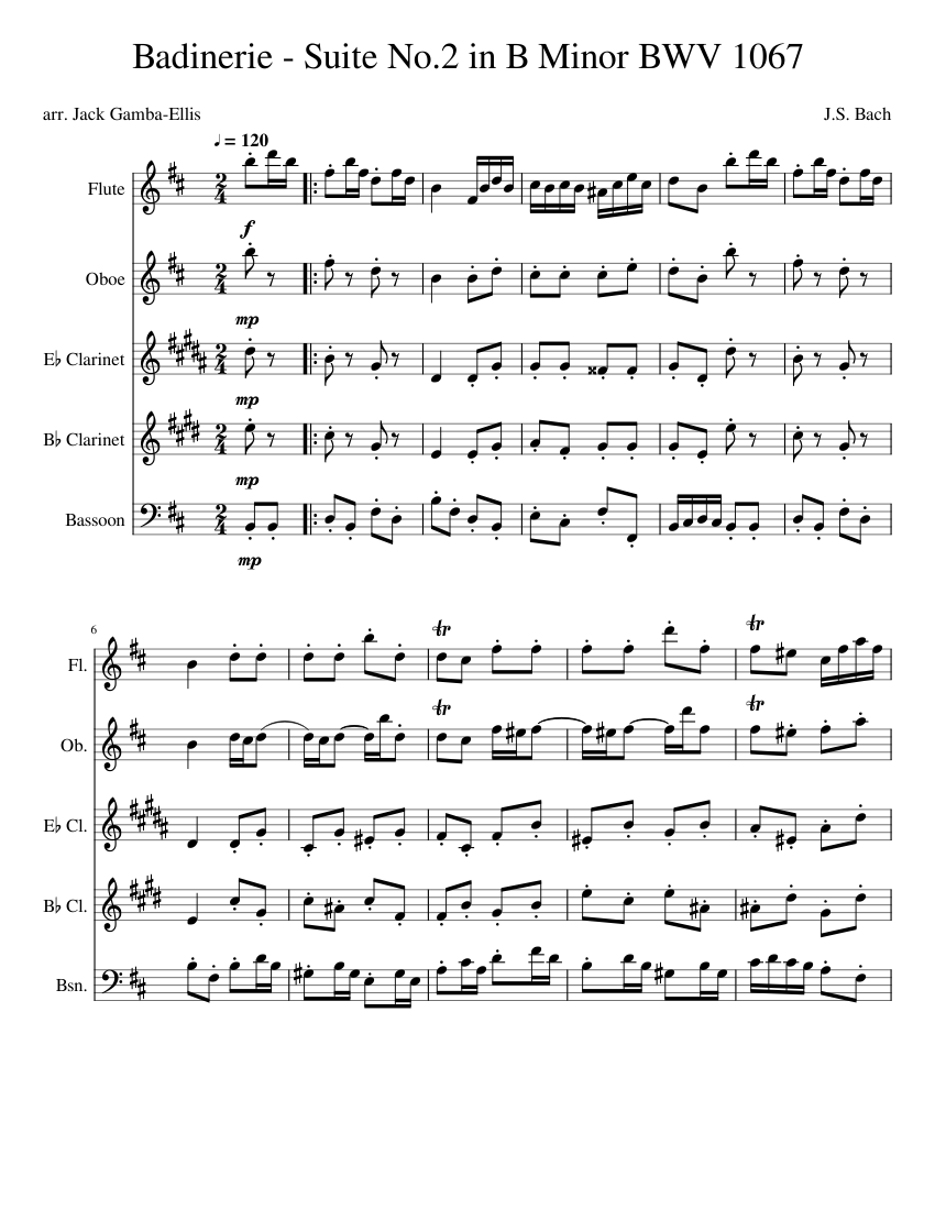 Badinerie - Suite No.2 in B Minor BWV 1067 Sheet music for Flute, Oboe ...