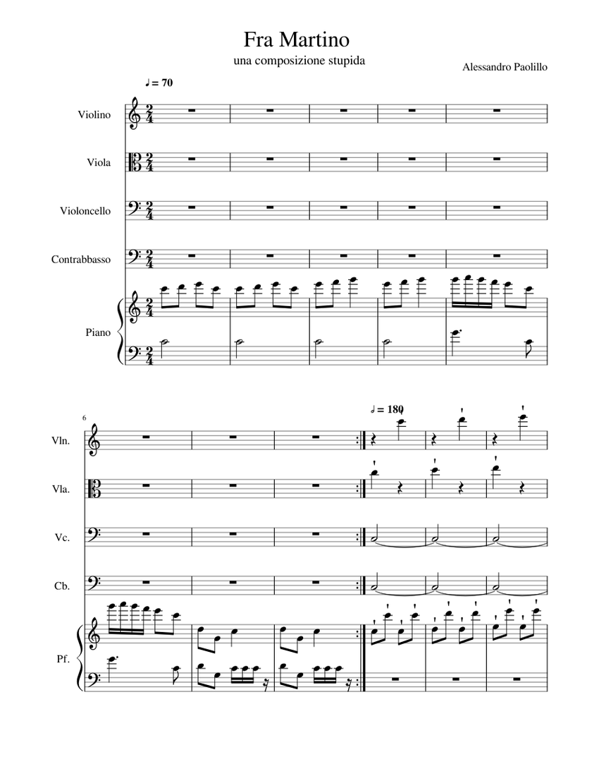 Fra Martino, Alex Sheet music for Piano, Contrabass, Violin, Viola ...