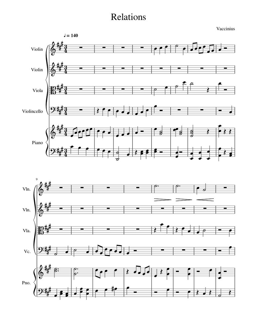 Relations Sheet music for Piano, Violin, Viola, Cello (Brass Ensemble ...