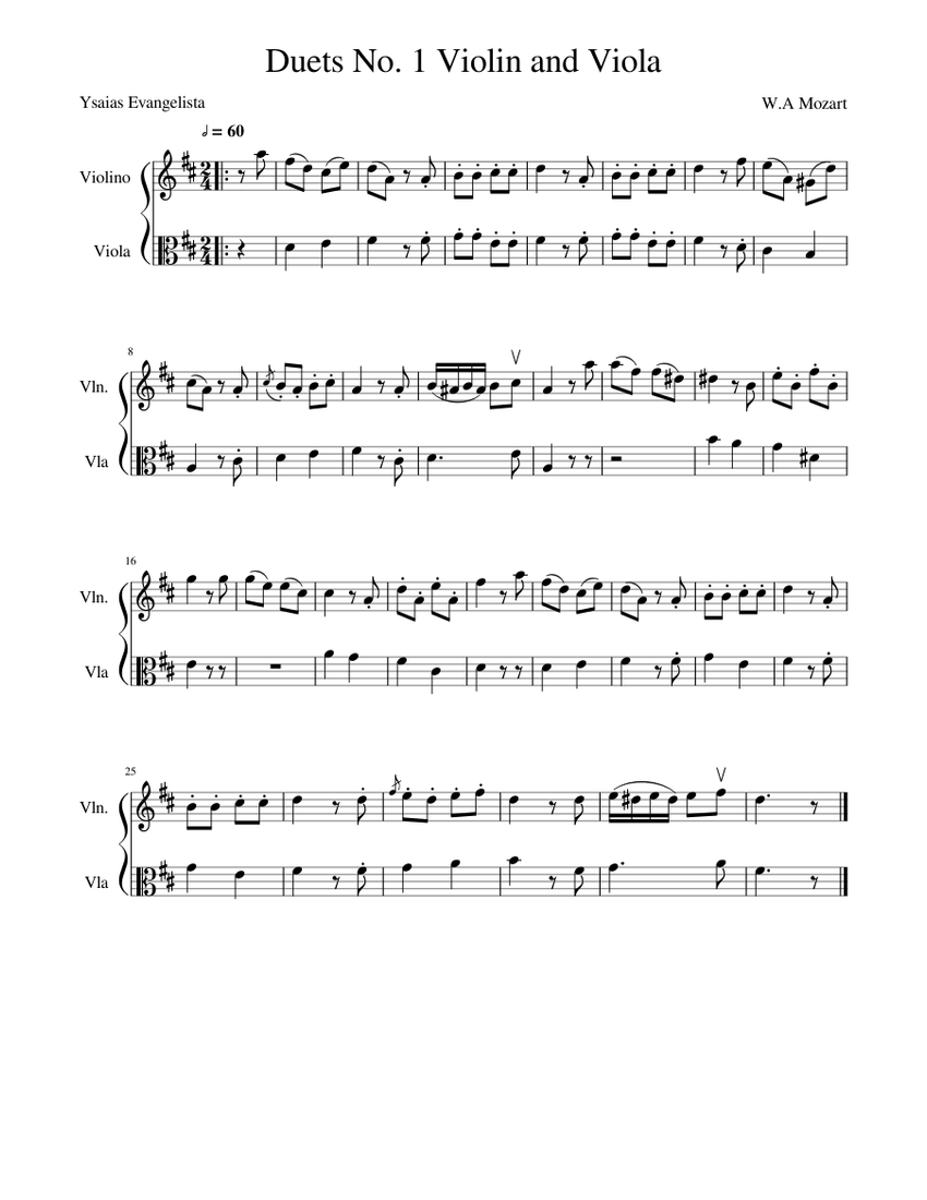 Duets No. 1 Violin and Viola Sheet music for Viola (Solo) | Musescore.com