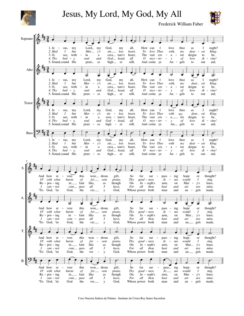 Jesus, My Lord, My God, My All Sheet Music for Soprano, Alto, Tenor ...