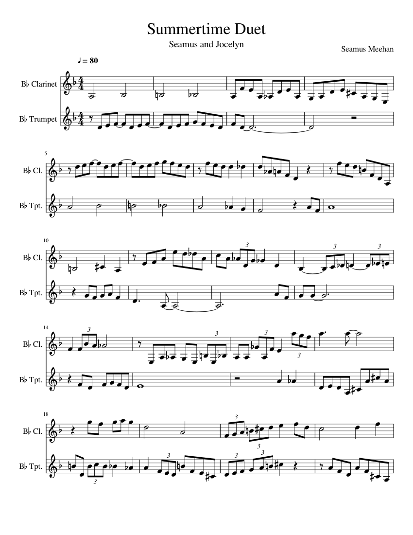 Summertime Duet Sheet music for Clarinet in b-flat, Trumpet in b-flat ...