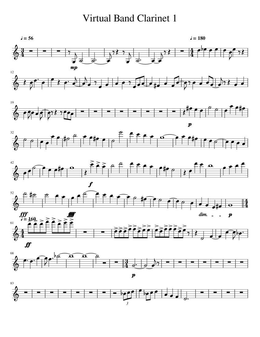 Virtual Band Clarinet1 Sheet music for Clarinet in b-flat (Solo ...