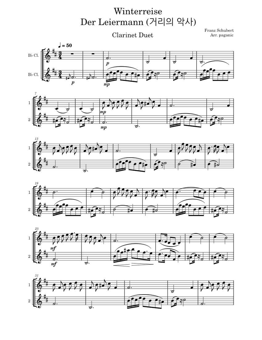 Der Leiermann (D. 911, Winterreise, 24 거리의 악사) – Franz Schubert Sheet ...