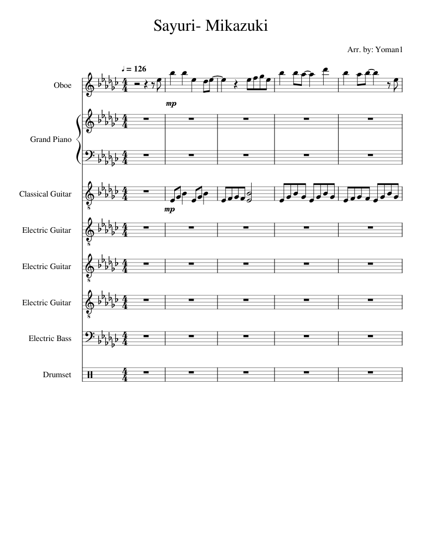Mikazuki by Sayuri Sheet Music for Piano, Oboe, Guitar, Bass guitar ...