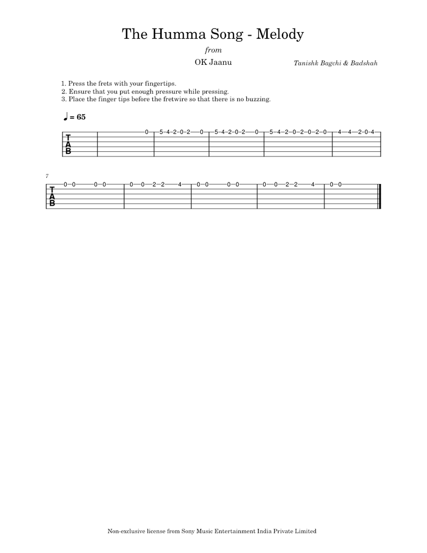 The Humma Song - Melody Sheet music for Guitar (Solo) | Musescore.com